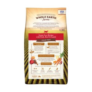 Whole Earth Farms Natural Grain Free Dry Kibble, Wholesome And Healthy Dog Food, Pork, Beef, And Lamb Recipe - 4 LB Bag