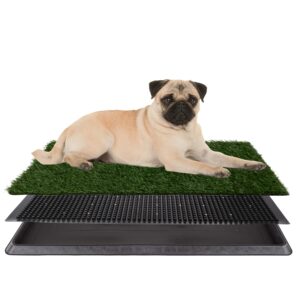 artificial grass puppy pee pad for dogs and small pets - 16x20 reusable 3-layer training potty pad with tray - dog housebreaking supplies by petmaker