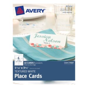 avery textured place cards, white, 1.43" x 3.75", 60 pack (80504)