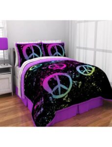 latitude modern peace sign comforter set, queen, black