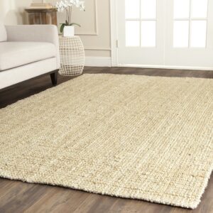 safavieh natural fiber collection area rug - 9' square, ivory, handmade farmhouse jute, ideal for high traffic areas in living room, bedroom (nf730a)