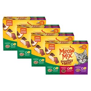 meow mix tenders in sauce wet cat food, poultry & beef variety pack, 2.75 ounce cup (pack of 48)