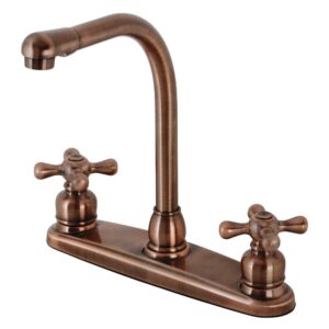 kingston brass kb716axls victorian 8" centerset kitchen faucet, antique copper