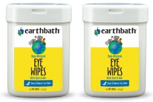 earthbath, hypo-allergenic pet eye wipes - tear stain remover, all natural pet eye wipes, cat & dog soft wipes, made in usa - 30 count (2 pack)