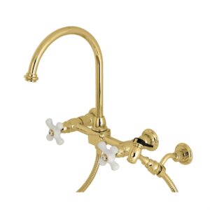 kingston brass ks1292pxbs restoration bridge kitchen faucet, 8-1/2" in spout reach, polished brass