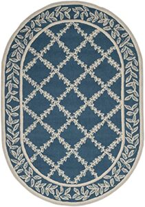 safavieh chelsea collection area rug - 4'6" x 6'6" oval, navy & creme, hand-hooked french country wool, ideal for high traffic areas in living room, bedroom (hk230n)