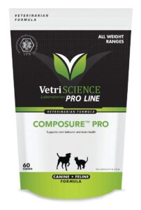 vetriscience composure pro - calming support supplement for cats & dogs - relaxation bites with colostrum calming complex & vitamin b - clinical strength calming pet aid chews - 60 chews