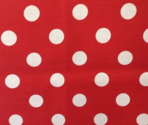 big polka dot poly cotton white dots on red 58 inch fabric by the yard (f.e.