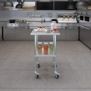 24" X 24" AmGood Stainless Steel Work Table with Wheels | Metal Mobile Table | Food Prep