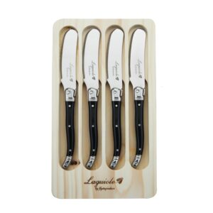 laguiole by flyingcolors butter spreaders knife set cheese knife set stainless steel black color handle 4 pieces