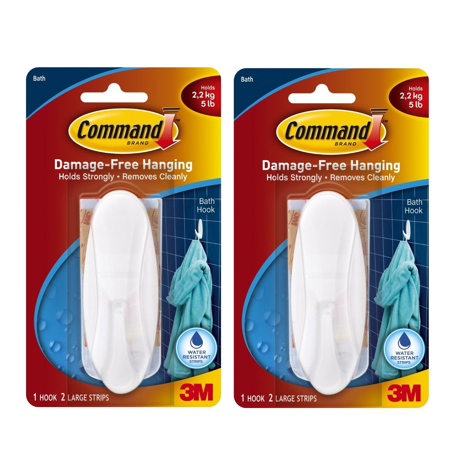 Command Bath Hook With Water-Resistant Strips