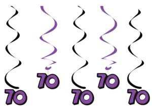 creative converting 5-count dizzy dangler hanging 70th birthday streamers, black/purple -