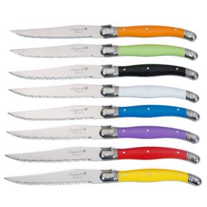 flyingcolors laguiole laguiole steak knife set, stainless steel, multicolor handle,8 pieces multicolor