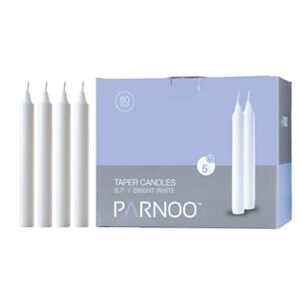 tapered candles - 80 bulk set of 6” candle sticks - 5 hours clean, long-burning white candlesticks - dripless unscented candles & hand-dipped tall candles for dinners - white taper candles by parnoo