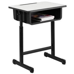 flash furniture billie open front student desk for classrooms or remote learning, height adjust school desk with book box and bag hooks, black/gray