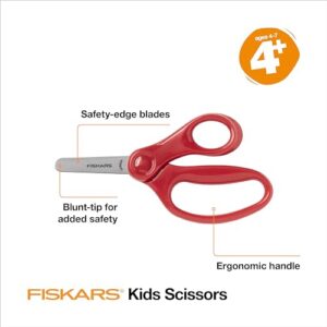 Fiskars 5" Blunt-Tip Scissors for Kids Ages 4-7, For School or Crafting, Red (Pack of 1)