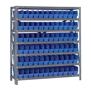 quantum storage systems 1239-100bl steel shelving unit with 4" shelf bins, 12" d x 36" w x 39" h, blue