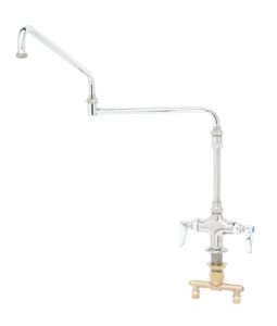 t&s brass b-0268-02 dual pantry faucet, single hole base, 4-inch spreader, elevated 18-inch djn, 7-5/8-inch extension