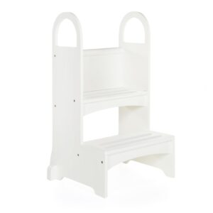 guidecraft high-rise step-up - white: two step stool with handles and safety non-slip treads and anti-tip feet for kids and adults- quality learning furniture