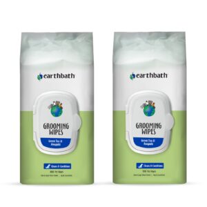 earthbath, green tea & awapuhi grooming wipes - dog wipes for paws and butt, best pet wipes for dogs & cats, made in usa, cruelty-free dog cleaning wipes, removes dirt & dander - 100 count (2 pack)