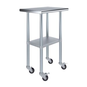 18" x 24" amgood stainless steel work table with wheels | metal mobile table | food prep