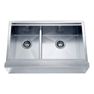 dawn daf3321l undermount double bowl with straight apron front sink, polished satin