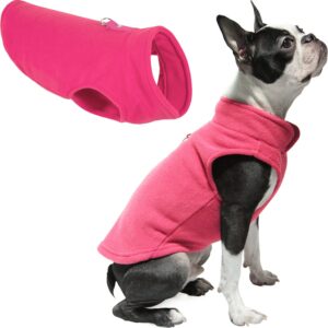 gooby fleece vest dog sweater - pink, small - warm pullover fleece dog jacket with o-ring leash - winter small dog sweater coat - cold weather dog clothes for small dogs boy or girl