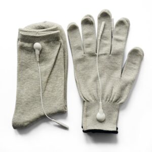 pair of conductive fiber electrode gloves with conductive massage socks with adapter electrode lead wires for tens/ems machine