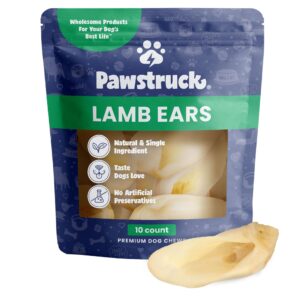 pawstruck natural lamb ears chew treats for small & medium dogs - healthy low fat, no artificial preservatives, single ingredient, highly digestible animal ear - 10 count - packaging may vary