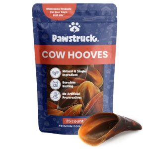 pawstruck natural cow hooves for dogs - made in the usa long lasting beef hoof dental treat chews - no artificial preservatives - 25 count - packaging may vary