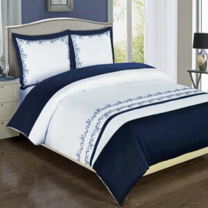 blancho bedding amalia navy embroidered duvet cover set king-calking size 3pc