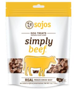 sojos natural pet food simply beef freeze-dried dog treats, 4 oz, yellow