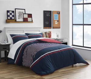 nautica duvet cover set cotton reversible bedding with matching sham, medium weight for all seasons, twin, mineola red/white/navy