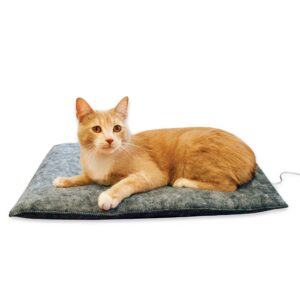 k&h pet products amazin kitty pad heated, indoor heated cat bed traps cat hair and dander, washable cat mat, gray 15 x 20 inches, heated 1-pack