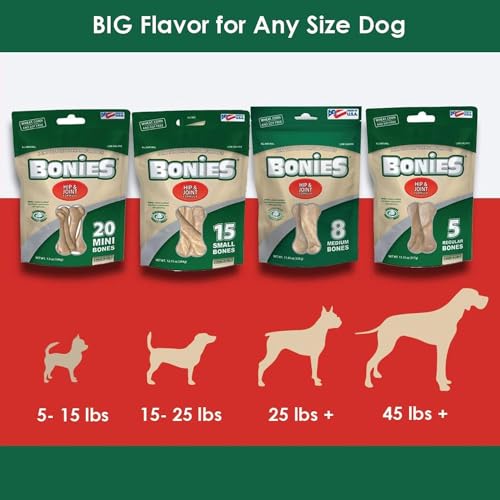 Bonies Hip & Joint Formula Treats for Dogs, Glucosamine & Omega Fatty Acids, Fresh Breath, Clean Teeth, Low Calories, Chicken Flavor - Medium, 8 Bones