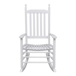 vidaXL Solid Wood Rocking Chair - Classic White Rocker Armchair with a Curved Seat - Weather-Resistant Fir Hardwood, for Living Room or Patio