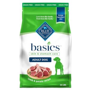 blue buffalo basics grain-free dry dog food for adult dogs, limited ingredient diet, lamb recipe, 22-lb. bag