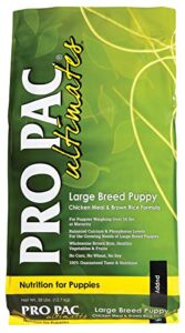 pro pac ultimates large breed puppy chicken meal and brown rice dry dog food, 28 lb.