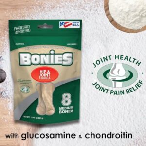 Bonies Hip & Joint Formula Treats for Dogs, Glucosamine & Omega Fatty Acids, Fresh Breath, Clean Teeth, Low Calories, Chicken Flavor - Medium, 8 Bones