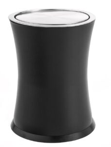 bennett swivel-a-lid small trash can, metal attractive 'center-inset' designed wastebasket, modern home décor, round shape (black)