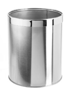 bennett small office trash can, open top small wastebasket bin, stainless steel garbage can, detach-a-ring' metal waste basket for powder room, bathroom, home, modern home décor (dia. 8.8 x h 10.6)