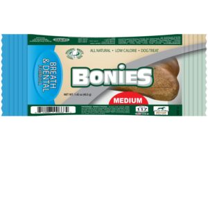 bonies natural breath and dental formula medium-sized single bone - all-natural ingredients, fresh breath, cleans teeth, low calories, chicken flavor, 1 bone