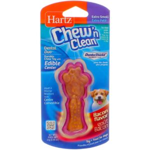 hartz chew n clean dental duo dog chew toy, extra small, bacon flavor (9 pack) (bundle)