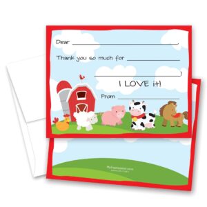 20 barnyard fill-in children birthday thank you cards