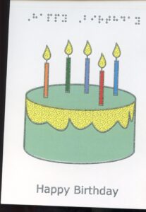 braille and tactile greeting card: birthday candles colours