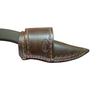 custom leather knife sheath for a buck 692 vanguard or zipper. tooled & dyed brown_ab