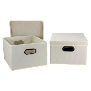 household essentials fabric storage boxes with lids and handles, natural