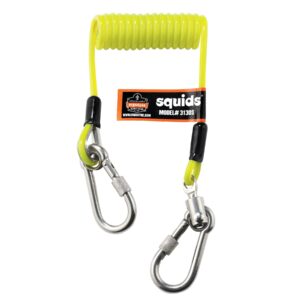 Ergodyne Squids 3130S Coiled Cable Tool Lanyard with Dual Stainless Steel Carabiners, 2 Pounds