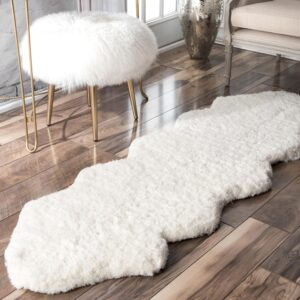 nuloom hand tufted double pelt faux sheepskin runner rug, 2' x 6', natural, rectangular, 1.35" thick