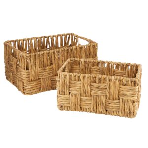 deco 79 jute rope handmade decorative and functional storage basket woven rectangular basket organizer with slit handles, set of 2 basket for storage 16", 13"w, brown